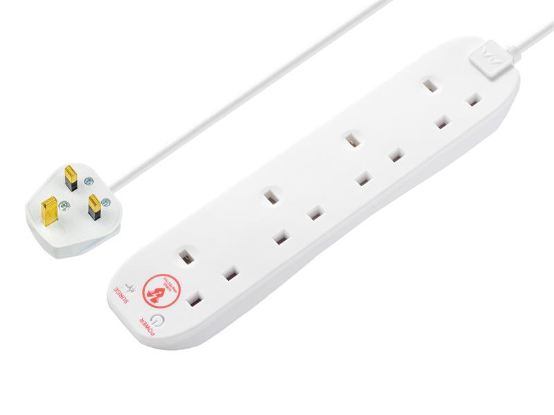 Masterplug Extension Lead 240V 4-Gang 13A White Surge Protected 2m ...